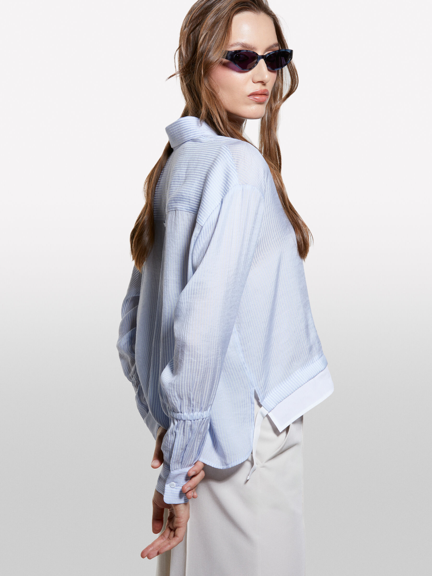 Camicia cropped azzurra a righe, Azzurro - Sisley